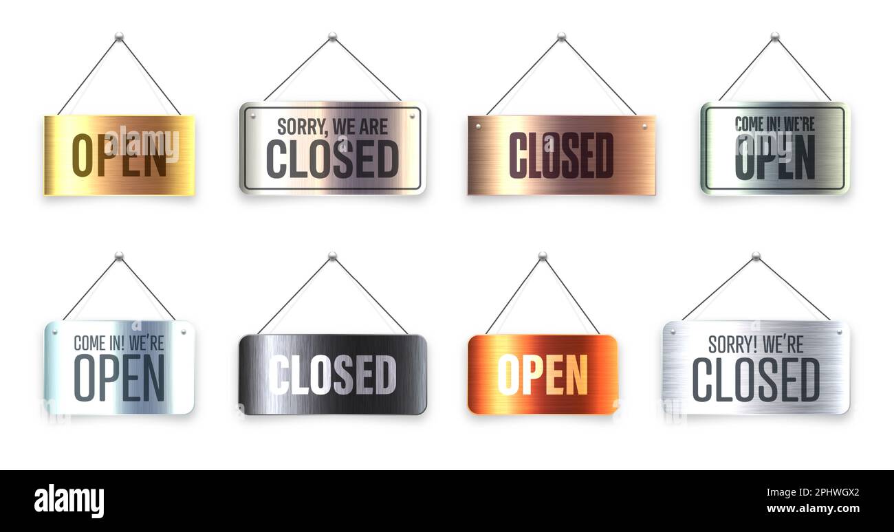 Brushed metal Open and Closed hanging signboards. Vintage door sign for ...