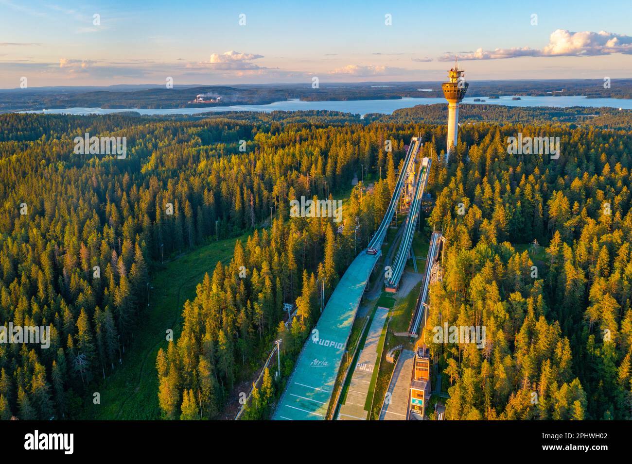 Puijo tower and Ski jumping sport complex in Finnish town Kuopio Stock ...