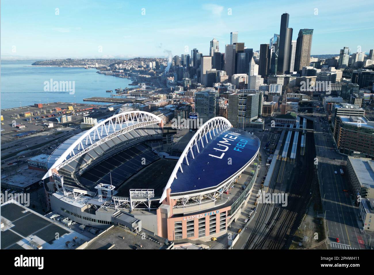 A general overall aerial view of Lumen Field, Monday, March 27, 2023 ...