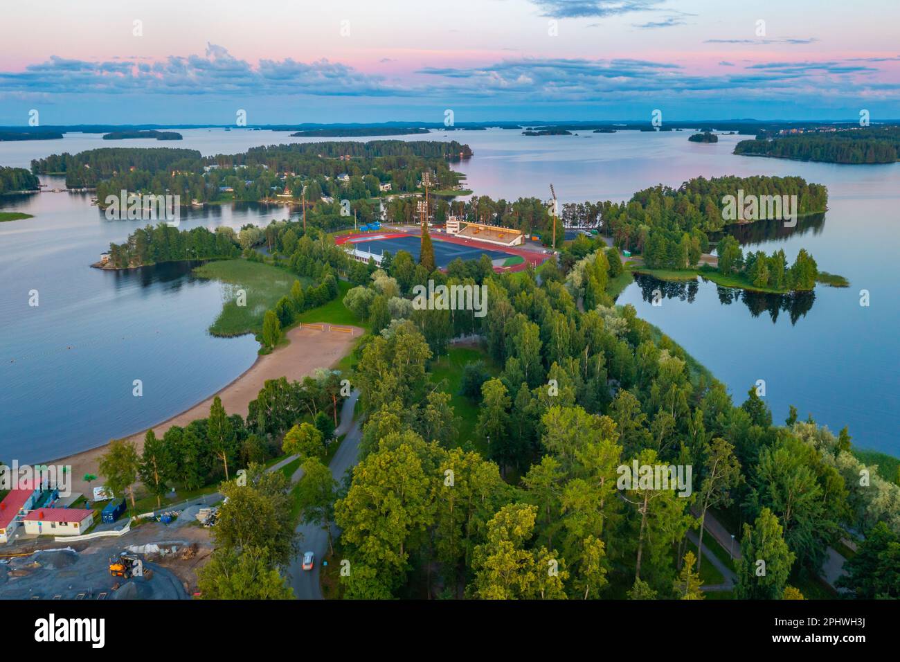 Sunset panorama of center of Finnish town Kuopio Stock Photo - Alamy