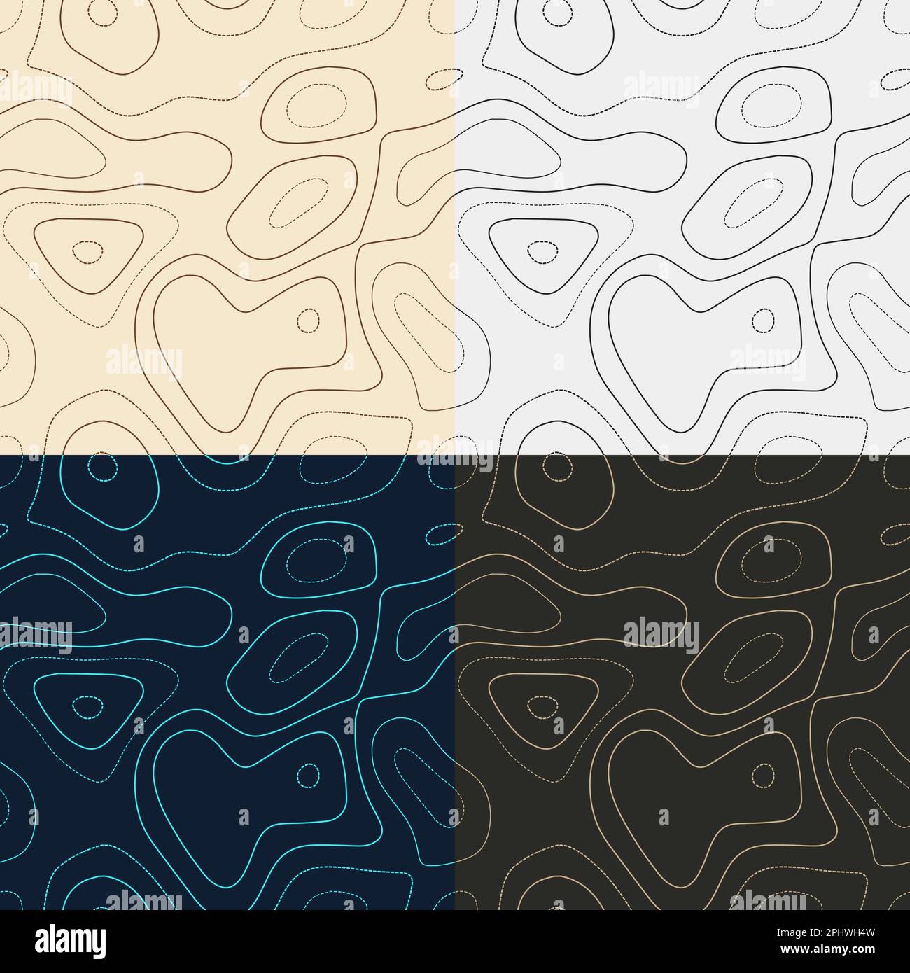 Topography patterns. Seamless elevation map tiles. Beautiful isoline ...