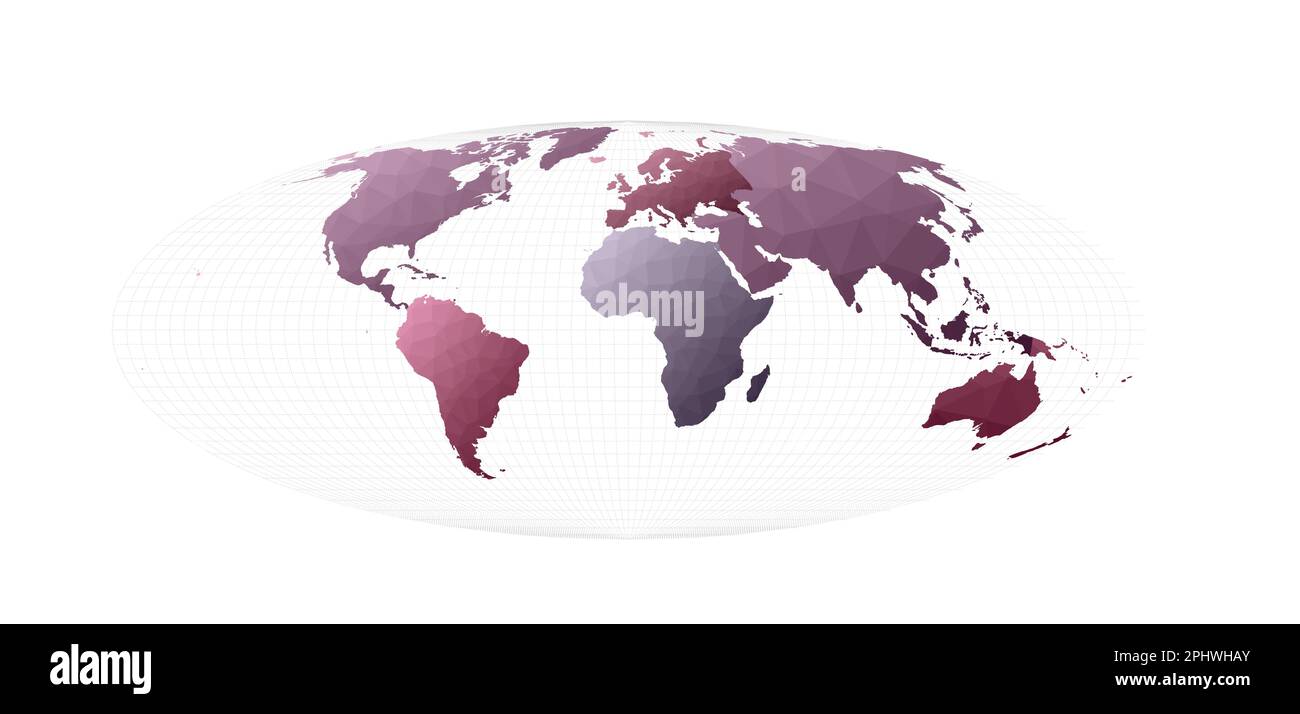 Low poly style world map. Bromley projection. Uncommon vector ...