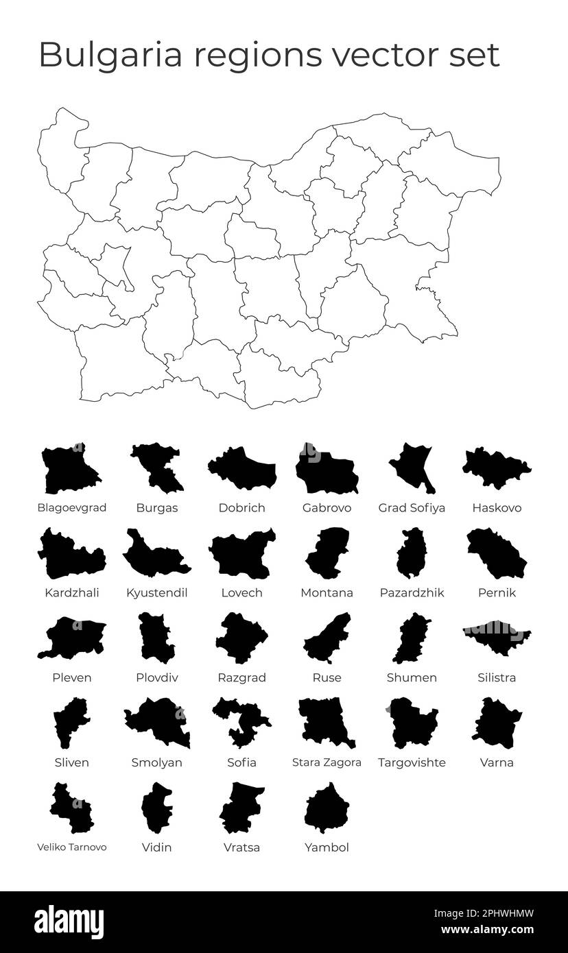 Bulgaria map with shapes of regions. Blank vector map of the country ...