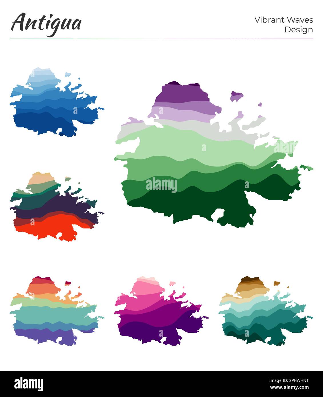 Set of vector maps of Antigua. Vibrant waves design. Bright map of ...