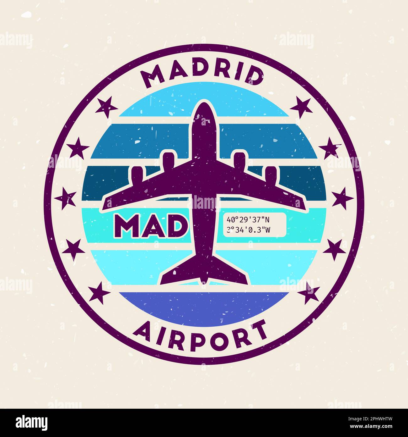 Madrid airport insignia. Round badge with vintage stripes, airplane ...