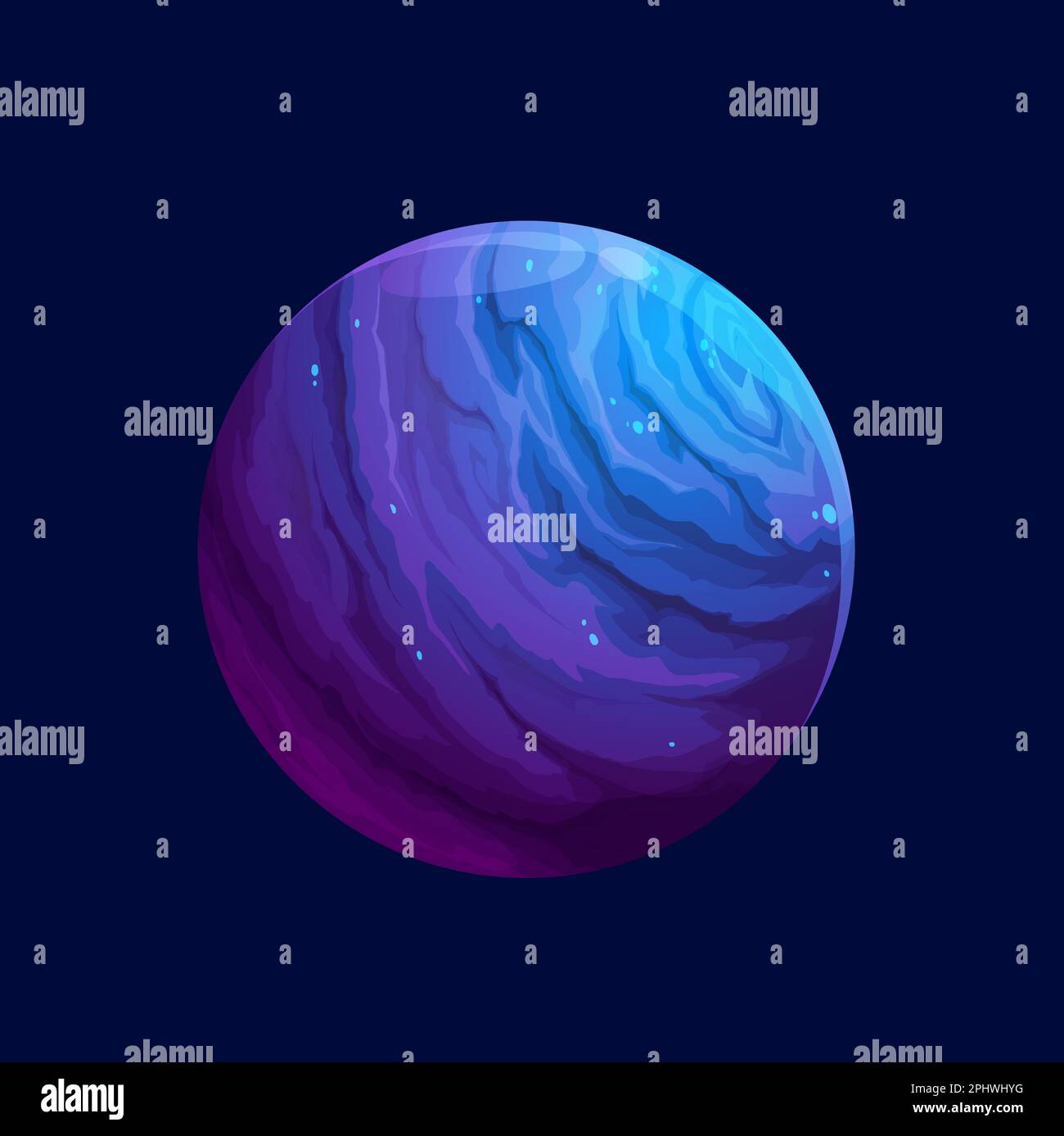 Cartoon fantasy blue violet space planet, vector galaxy game icon ...