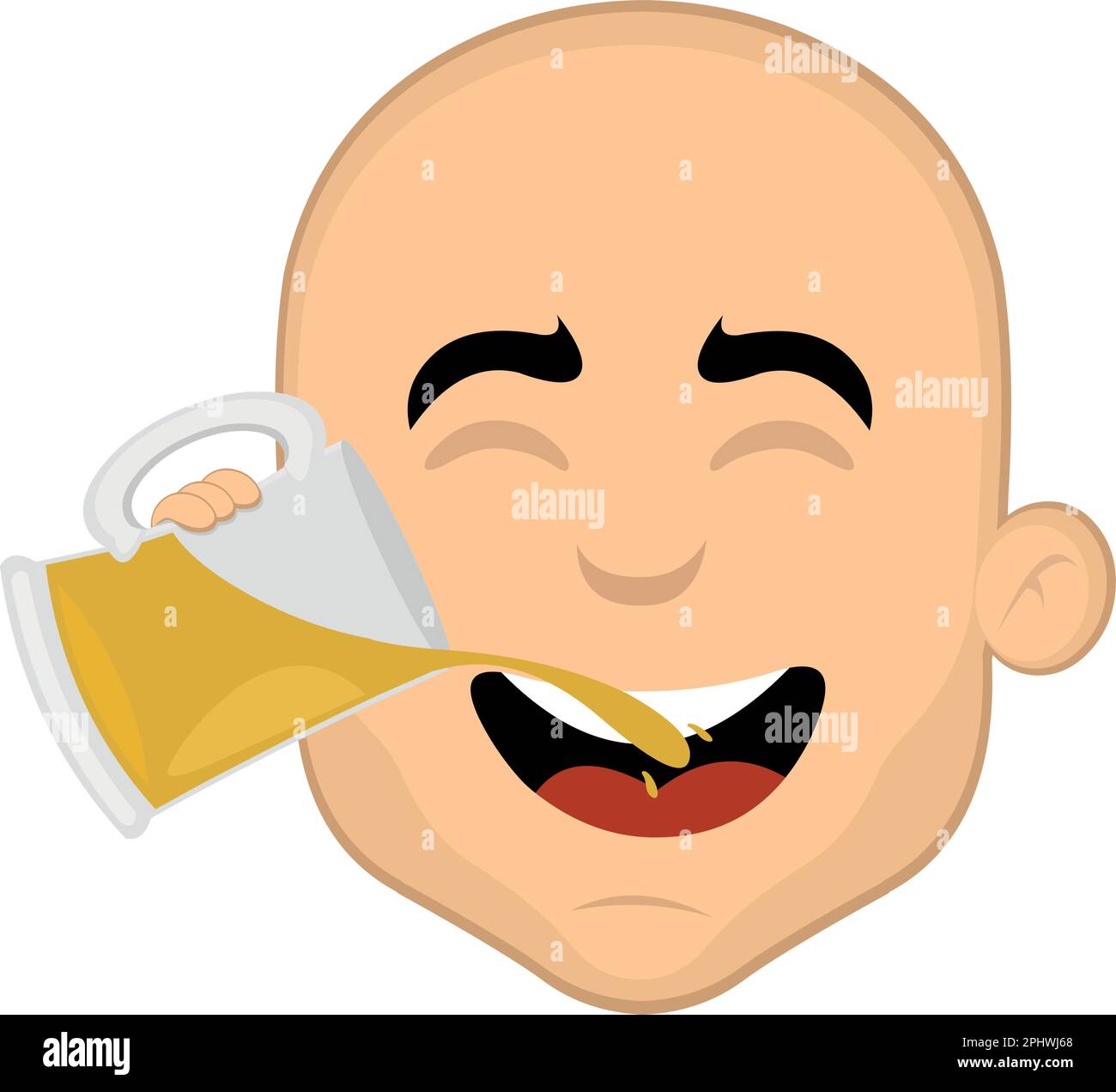 vector illustration face of a bald man cartoon drinking a beer mug ...