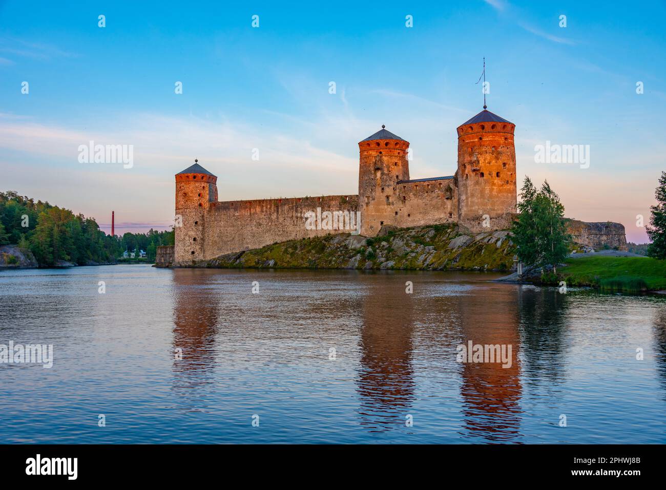 Sunset view of Olavinlinna castle in Savonlinna, Finland Stock Photo ...