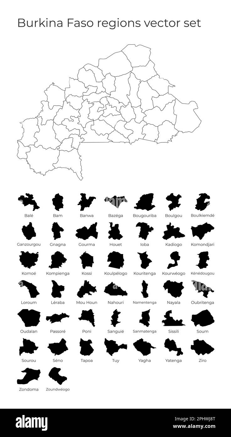 Burkina Faso map with shapes of regions. Blank vector map of the ...