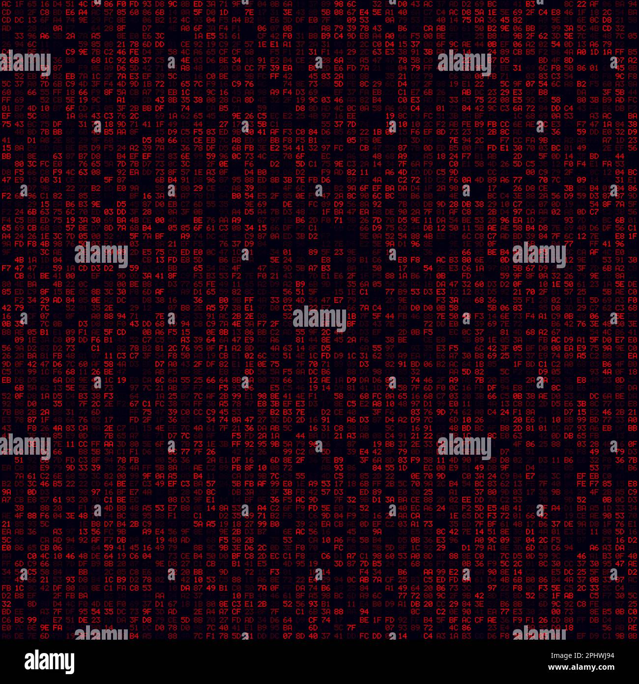 Futuristic tech background. Red filled hexadecimal pairs background. Big sized seamless pattern ...