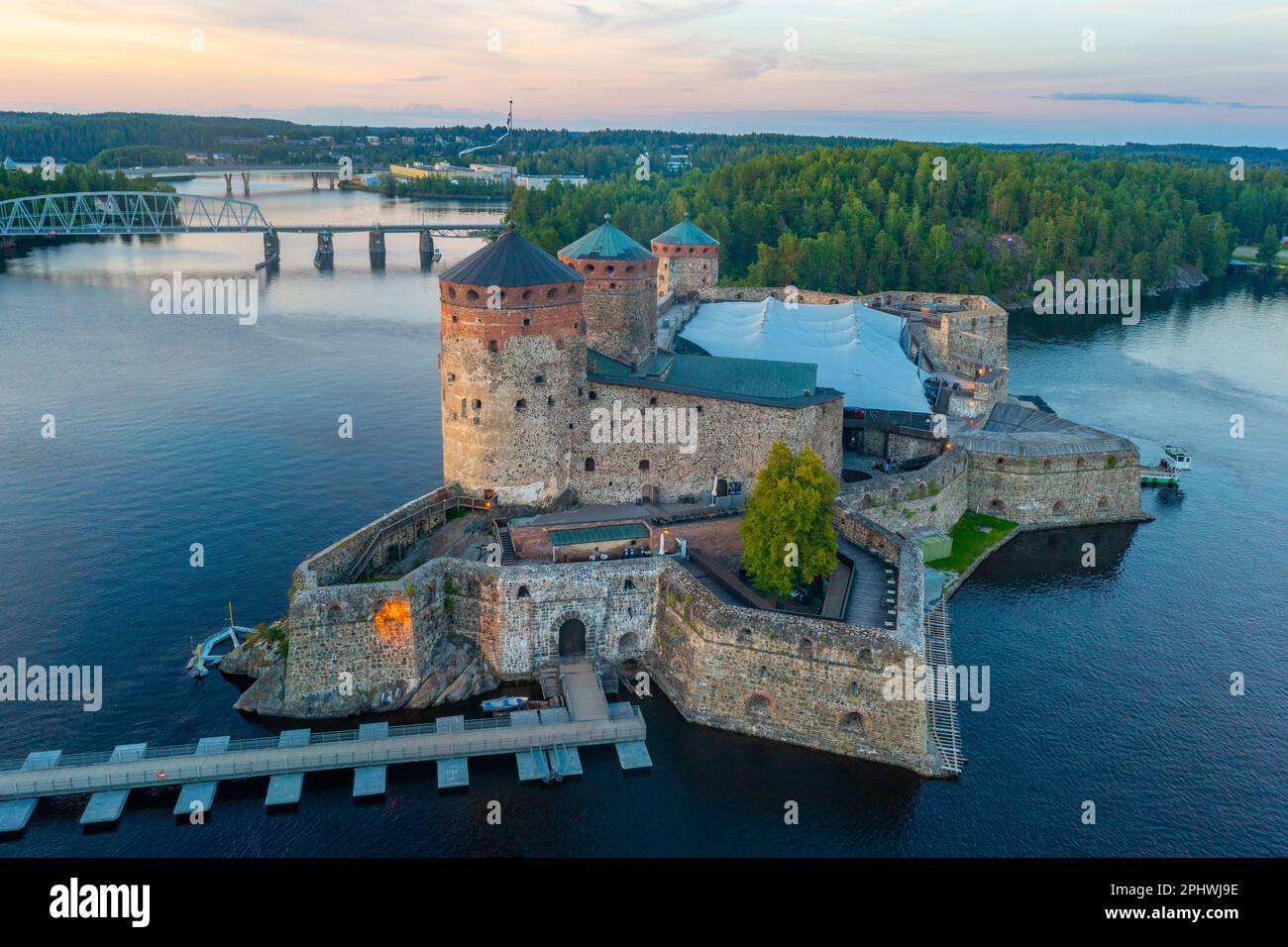 Sunset view of Olavinlinna castle in Savonlinna, Finland Stock Photo ...