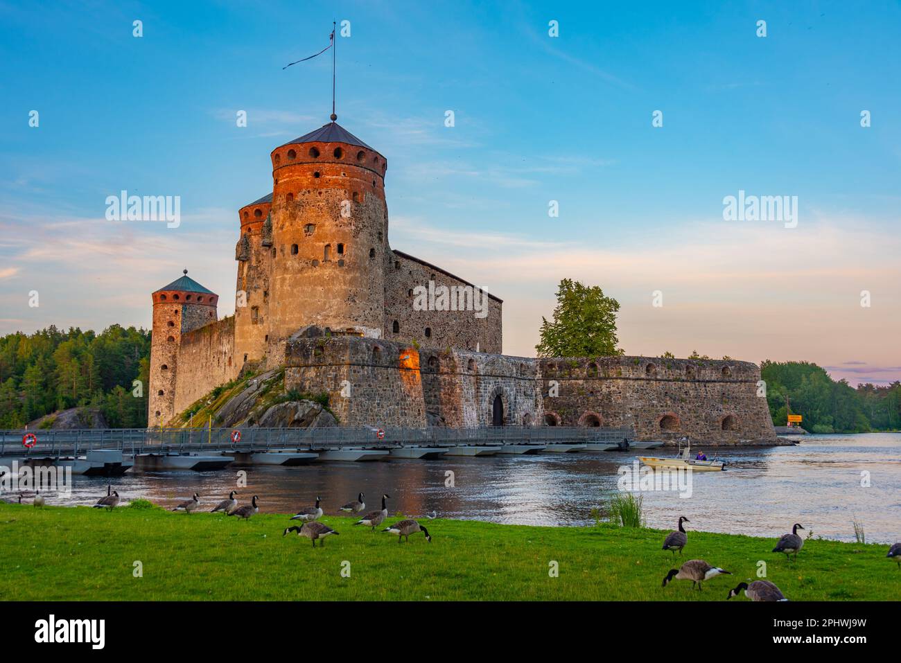 Sunset view of Olavinlinna castle in Savonlinna, Finland Stock Photo ...