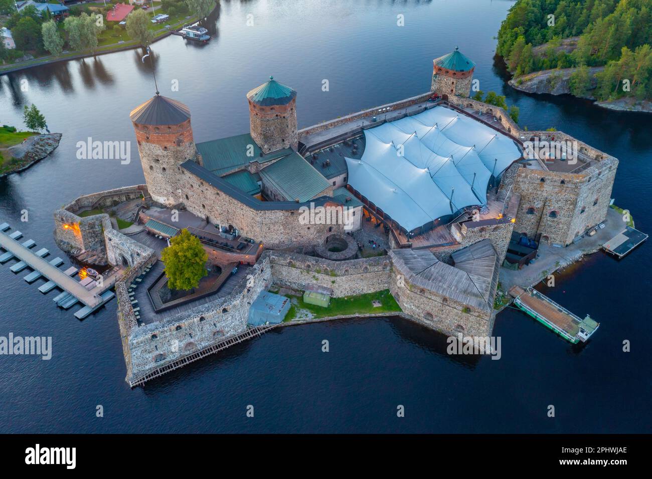 Sunset panorama of Olavinlinna castle in Savonlinna, Finland Stock ...