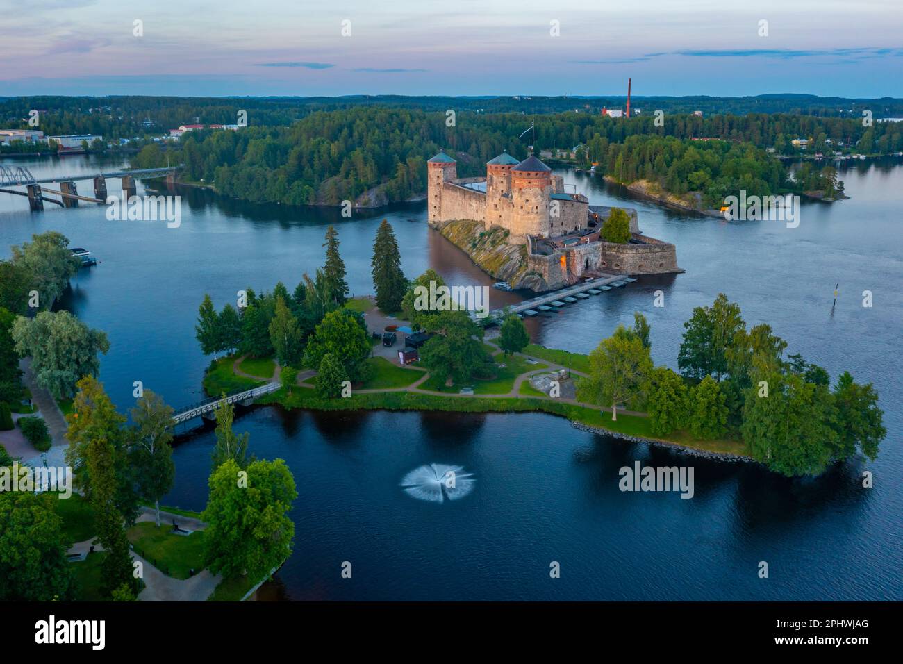 Sunset panorama of Olavinlinna castle in Savonlinna, Finland Stock ...