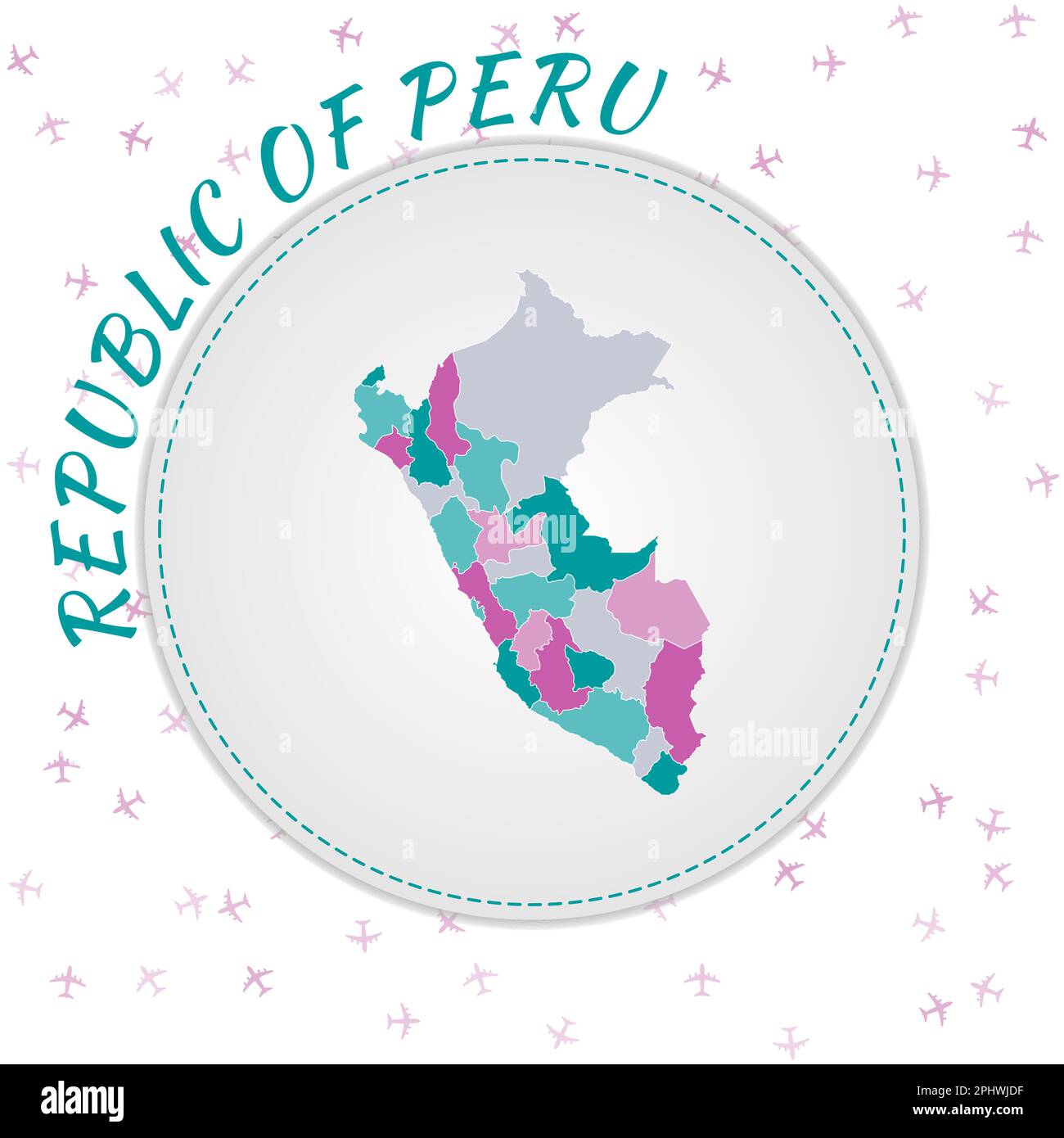 Peru map design. Map of the country with regions in emerald-amethyst ...