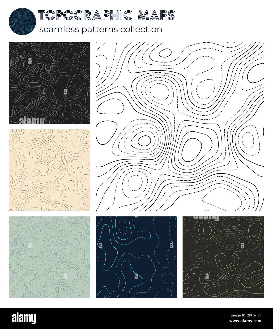 Topographic maps. Artistic isoline patterns, seamless design. Superb ...
