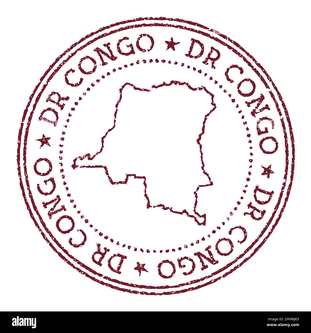DR Congo round rubber stamp with country map. Vintage red passport ...