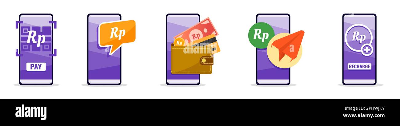 Online Mobile Banking with Indonesian Rupiah on Phone Stock Vector ...