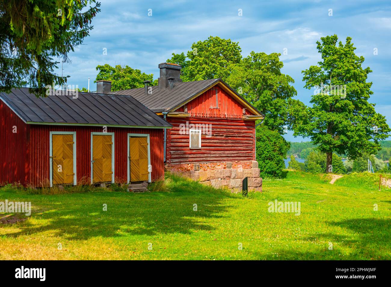 Historical buildings at Linnoitus fortress in Finnish town Lappeenranta ...