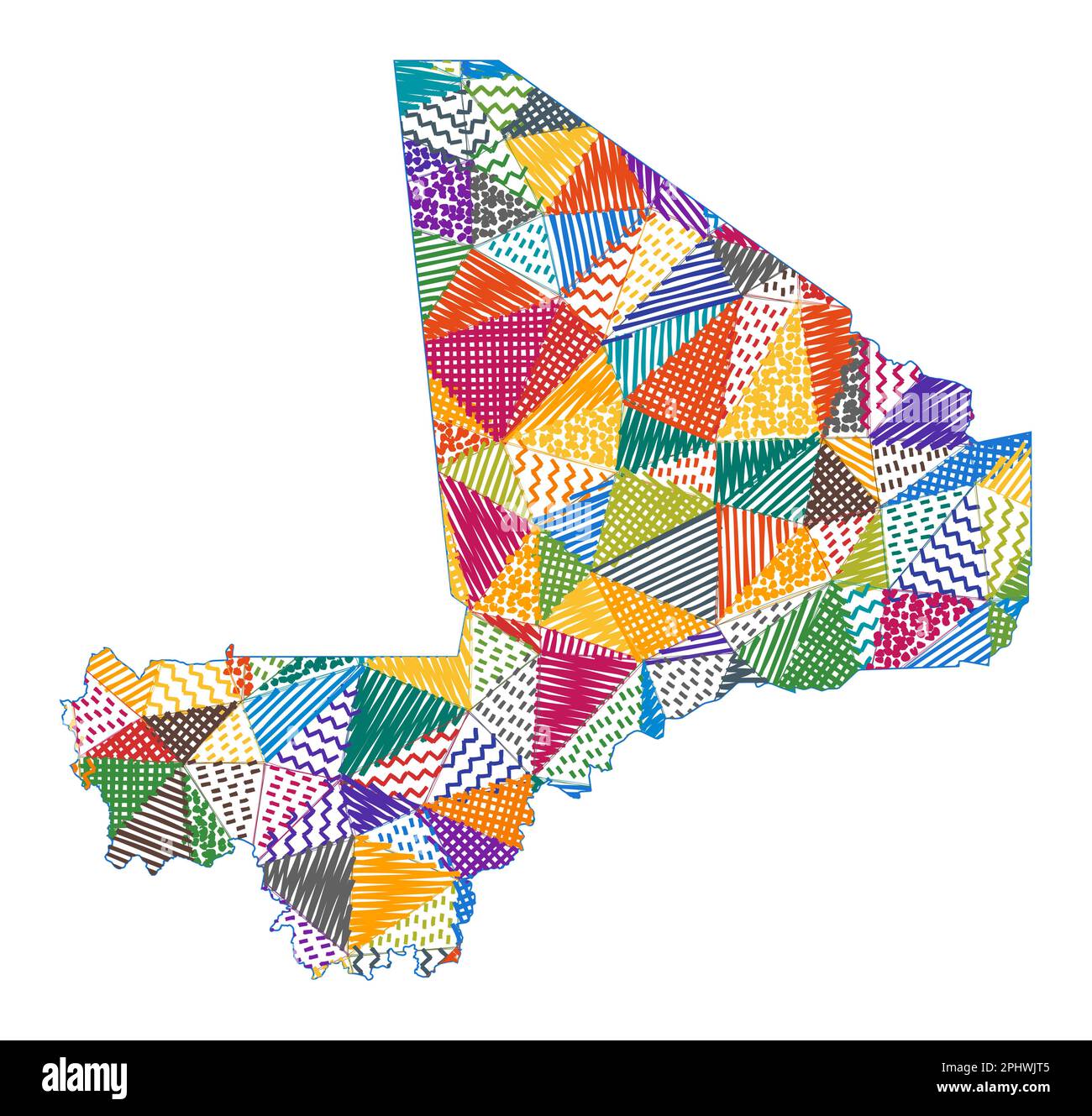 Kid style map of Mali. Hand drawn polygons in the shape of Mali. Vector ...