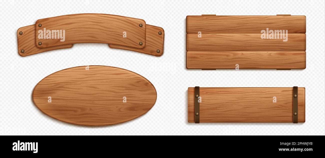 Wood texture game sign board vector realistic banner set. Isolated ...