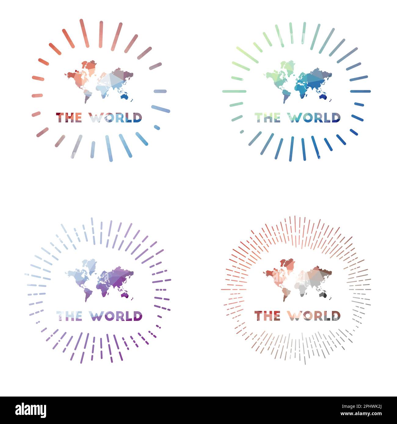 The World low poly sunburst set. Logo of world in geometric polygonal style. Vector illustration ...