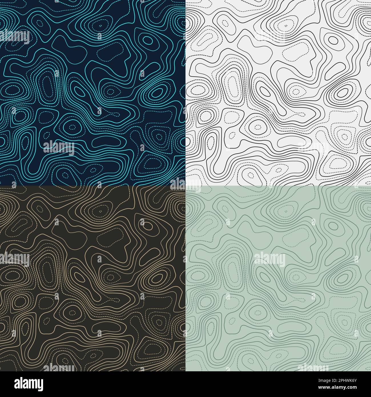 Topography patterns. Seamless elevation map tiles. Artistic isoline ...