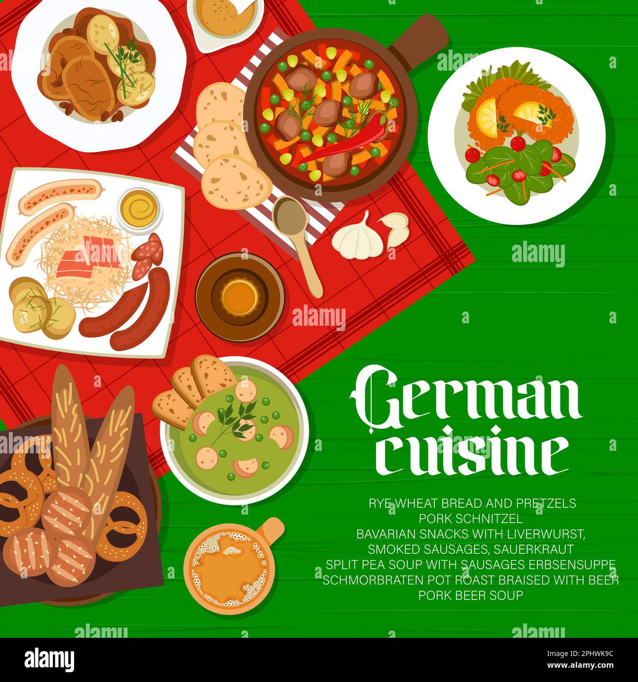 German cuisine menu cover with food meals and dishes of Germany, vector ...
