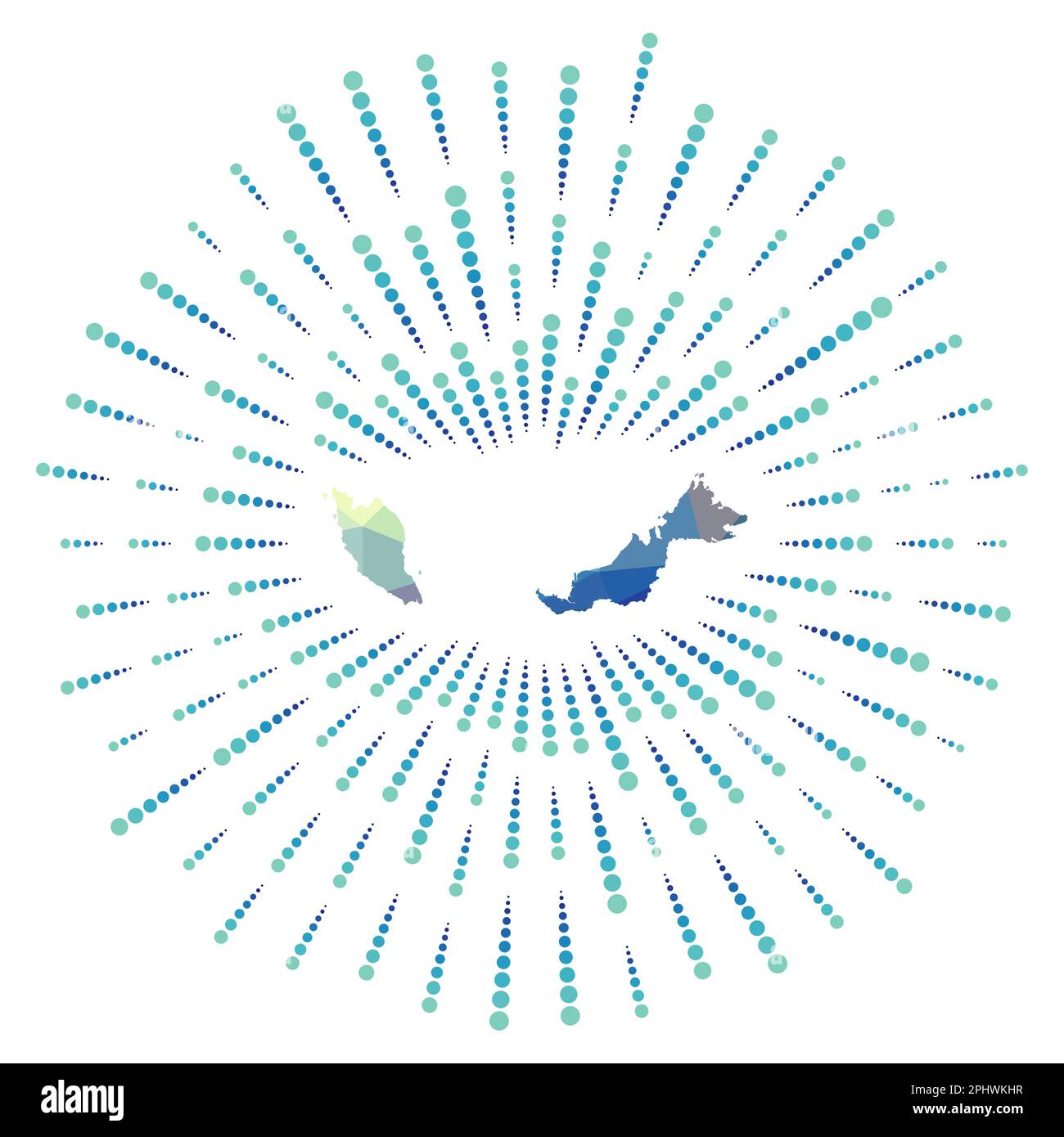 Shape of Malaysia, polygonal sunburst. Map of the country with colorful ...
