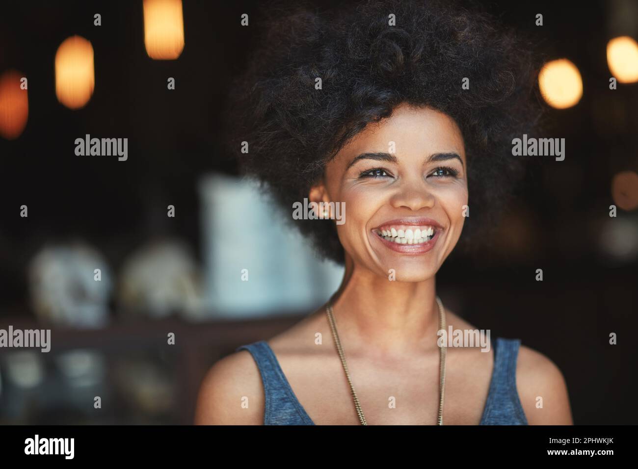 I finally own my own coffee shop. a happy young woman in a cafe Stock ...