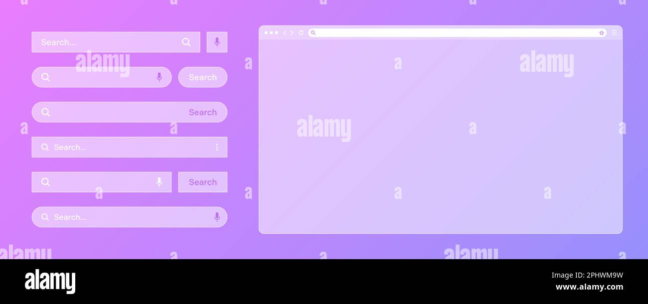 Blank transparent internet browser window with various search bar ...