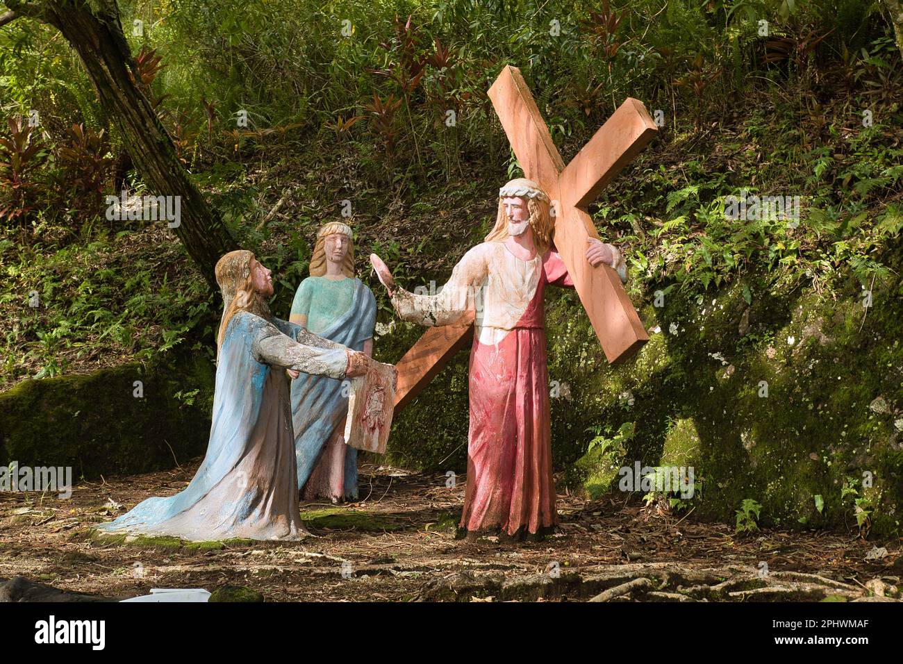 Christian wooden figures depicting a station of the Way of the Cross of ...
