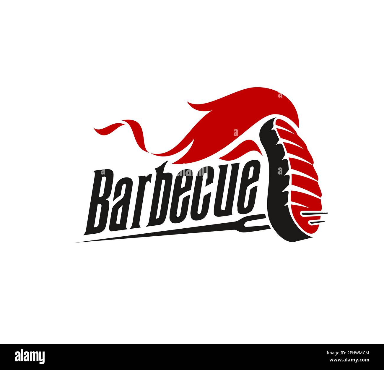 Bbq grill icon with steak, fork and burning fire flame. Isolated vector ...