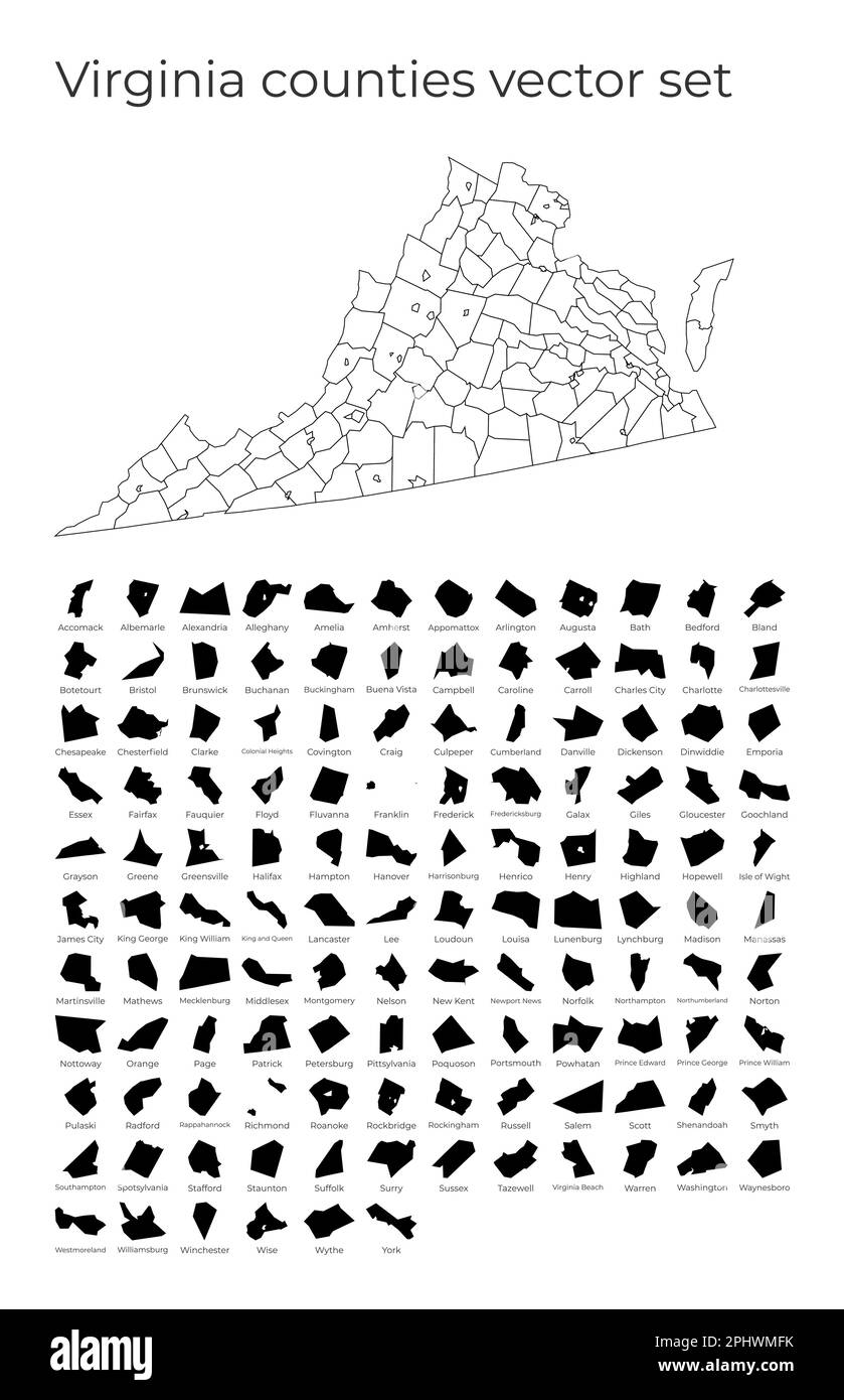 Virginia map with shapes of regions. Blank vector map of the US State ...