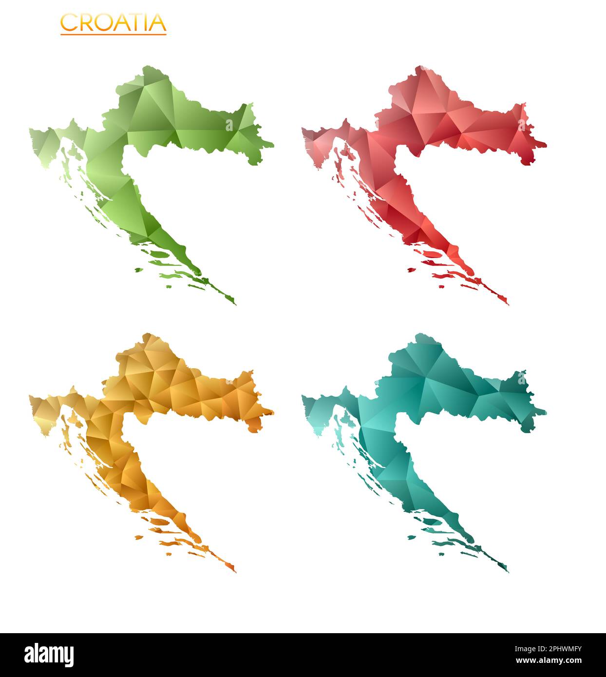 Set of vector polygonal maps of Croatia. Bright gradient map of country ...