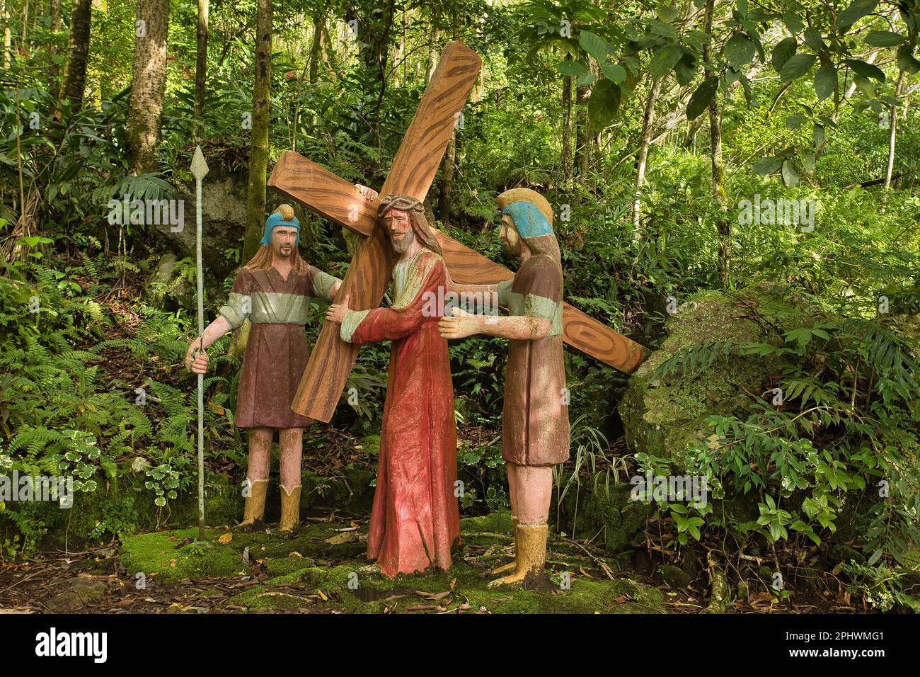 Christian wooden figures depicting a station of the Way of the Cross of ...