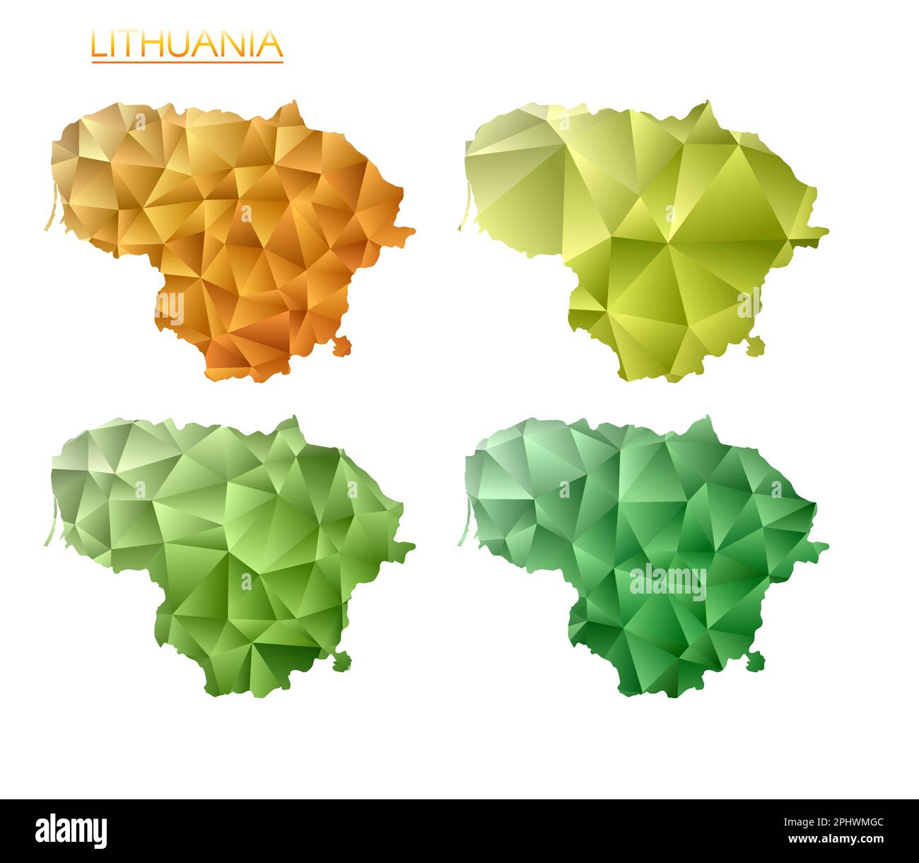 Set of vector polygonal maps of Lithuania. Bright gradient map of ...