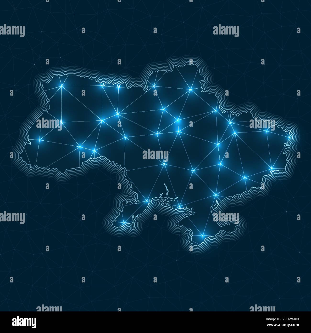 Ukraine network map. Abstract geometric map of the country. Digital ...