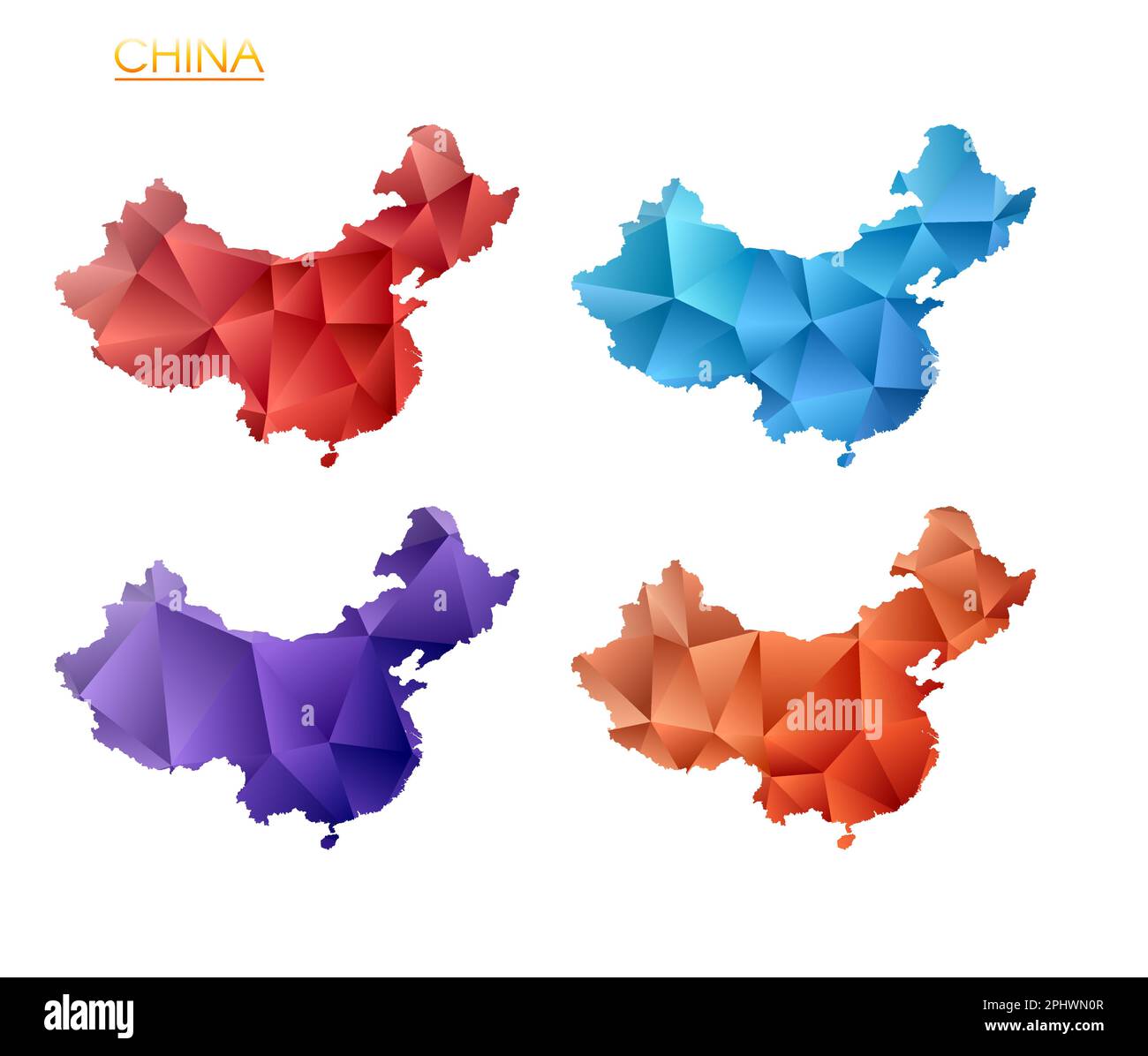 Set of vector polygonal maps of China. Bright gradient map of country ...