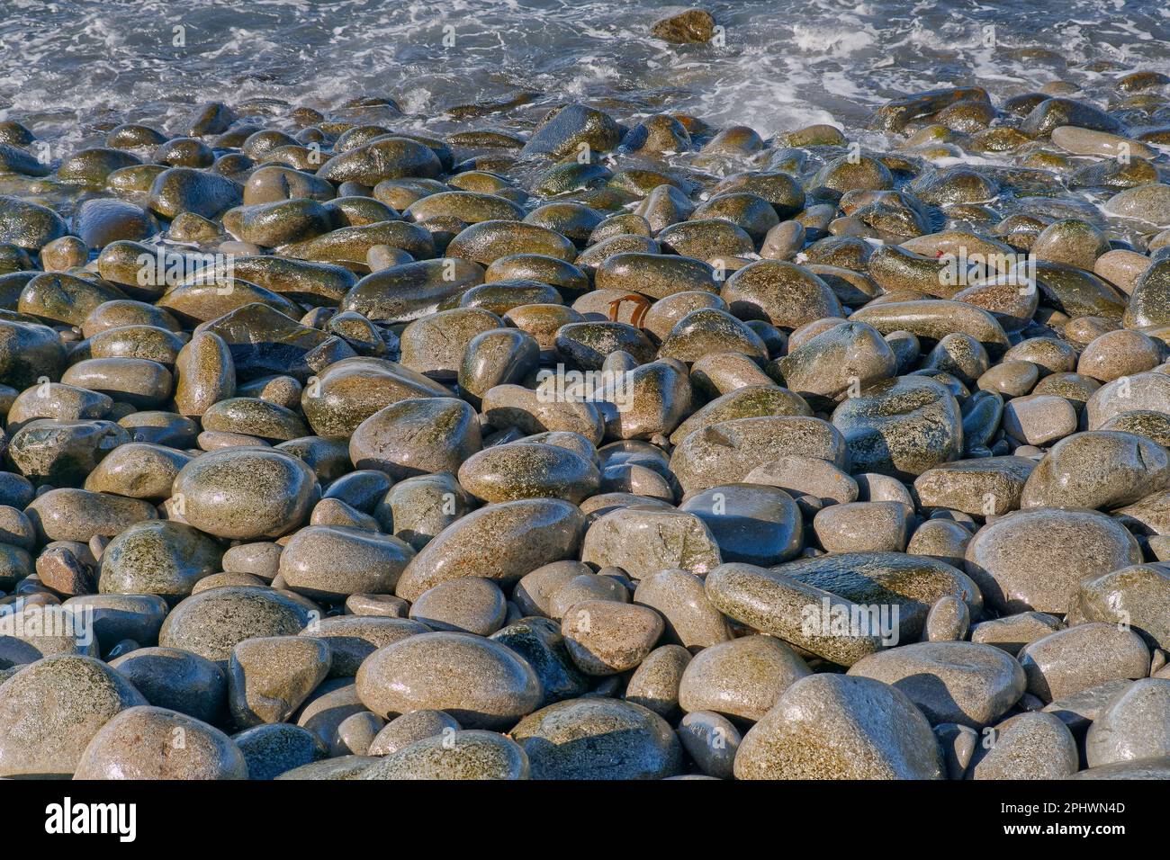 Eroded round rocks by the sea on the Labillardiere peninsula hiking ...