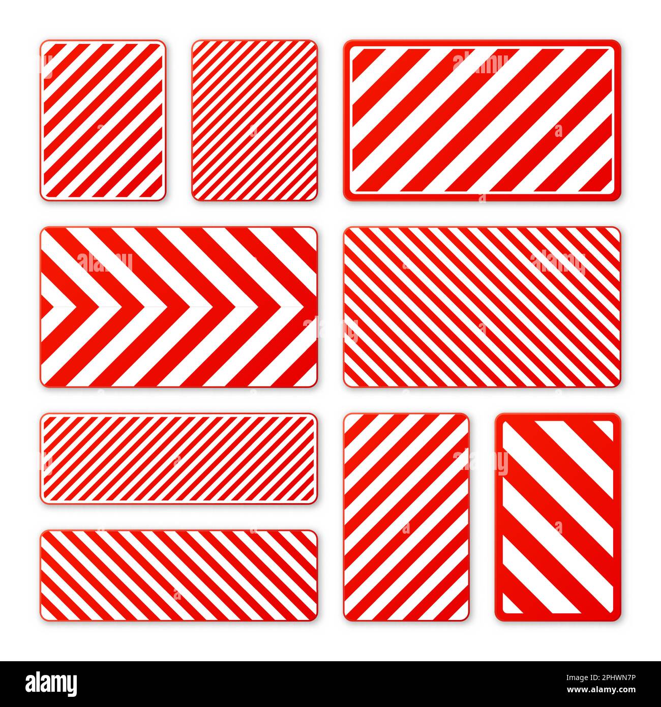 Various white and red warning signs with diagonal lines. Attention ...