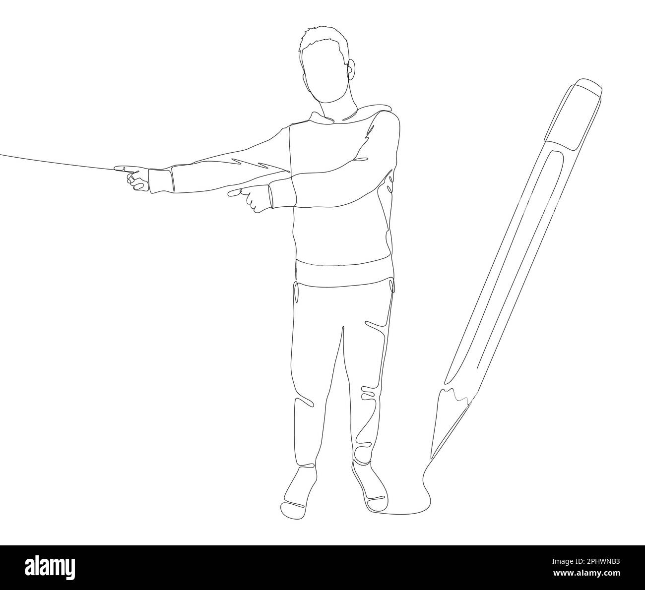 One Continuous Line Of Man Pointing Drawn With A Pencil Felt Tip Pen