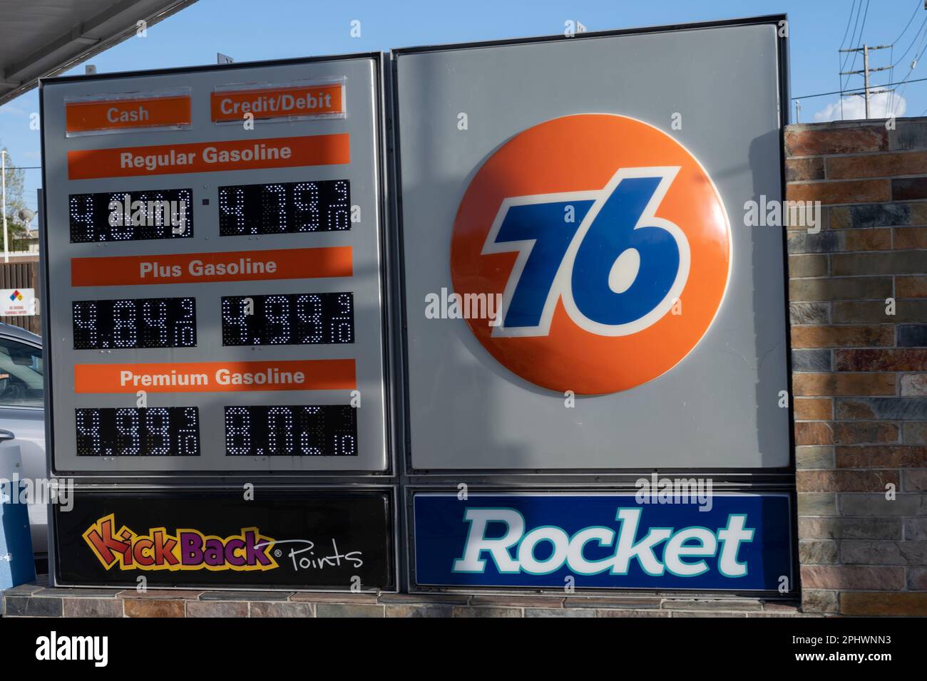 Los Angeles, California, USA. 29th Mar, 2023. A 76 Rocket gas station ...