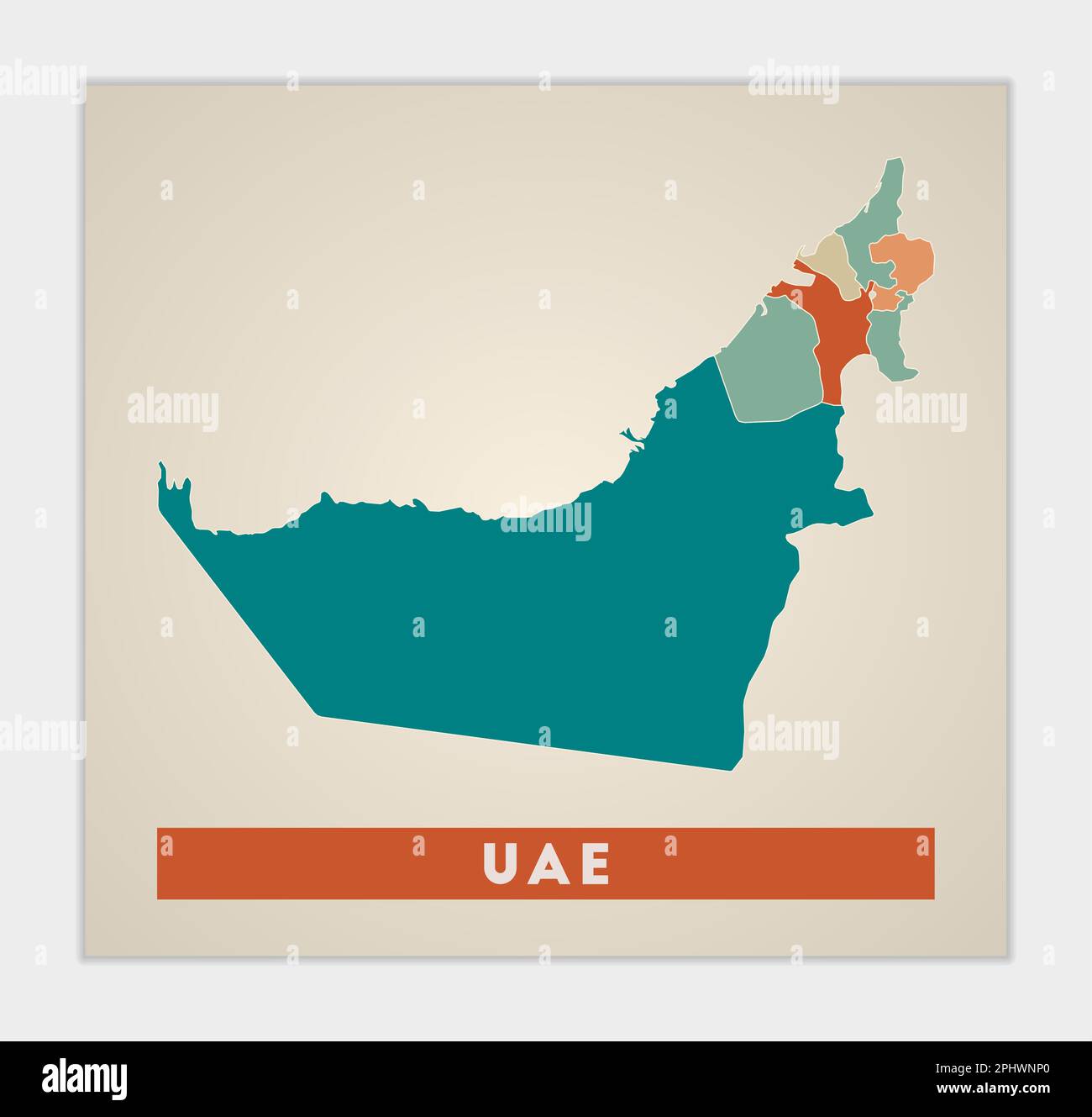 UAE poster. Map of the country with colorful regions. Shape of UAE with ...