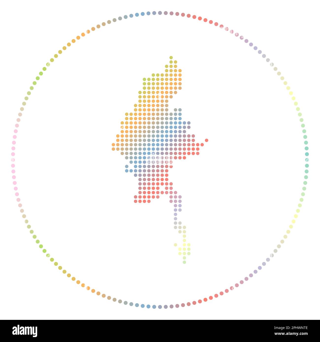 Myanmar digital badge. Dotted style map of Myanmar in circle. Tech icon ...