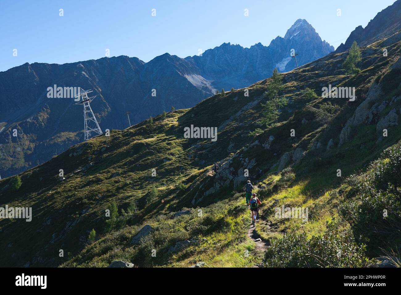 On the trail to Argentiere Glacier, Chamonix area, Haute Savoie, France ...
