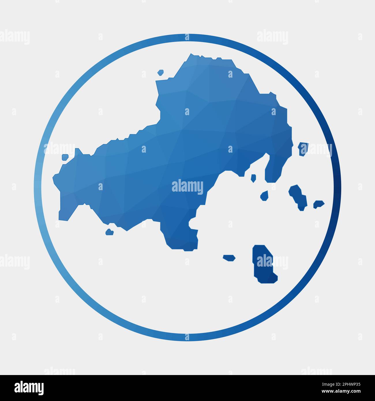 Skiathos icon. Polygonal map of the island in gradient ring. Round low ...
