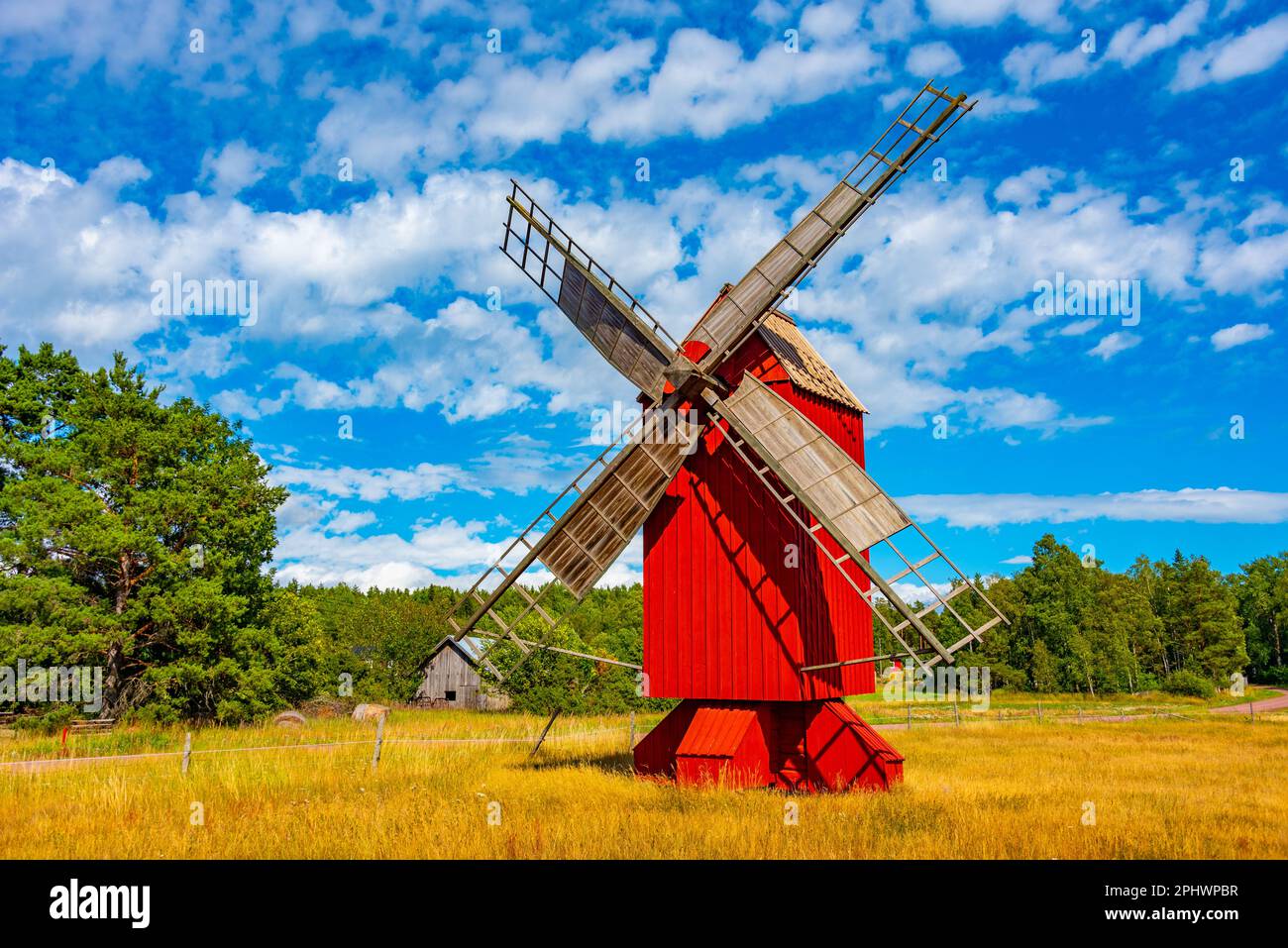 Red windmill at Aland islands Stock Photo - Alamy