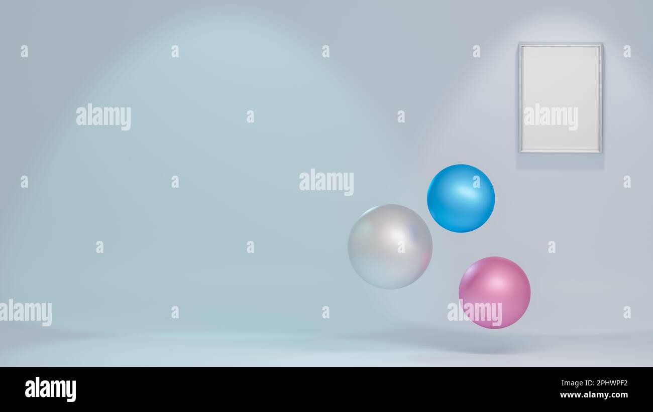 A photo studio background with a tri-color round ornament and a poster ...