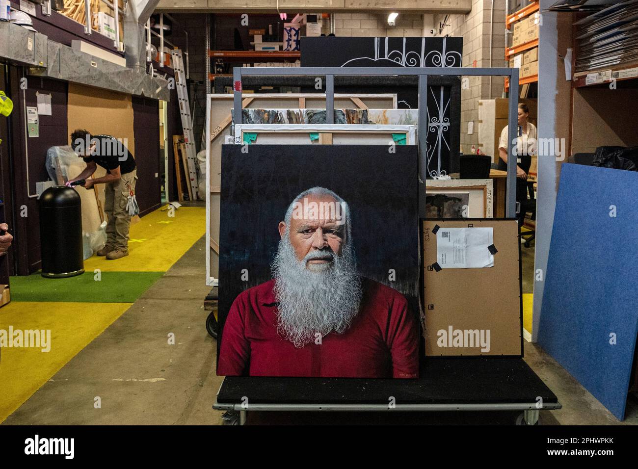 Artist Mina Lee with her artwork “Uncle Colin Locke” to entry for the ...